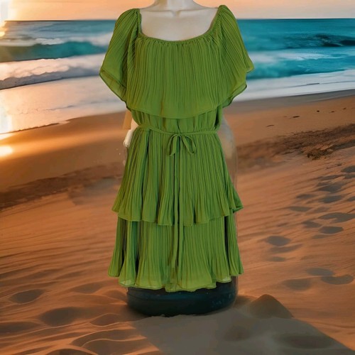 Green Sassy CATO Pleated Summer Pool Party Social Dress Belted NWT 14 ...
