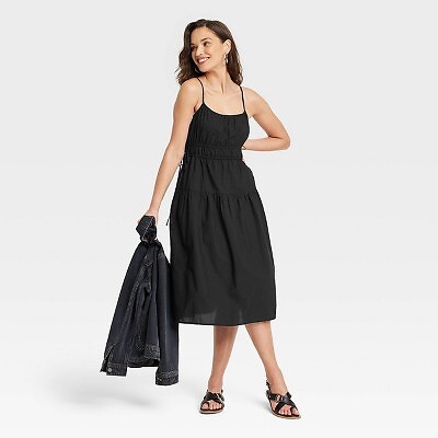 Women's Cinched Waist Midi Sundress - Universal Thread Black L