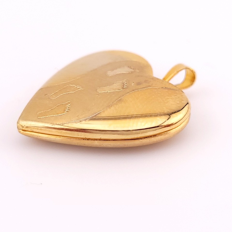 New Sterling Silver Gold Tone Baby Foot Step Heart Picture Locket ...