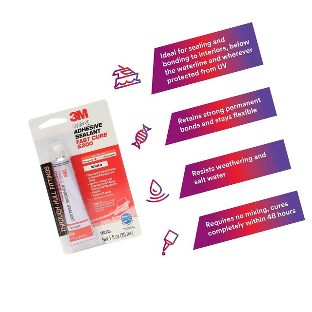 3M Marine Adhesive Sealant 5200FC Fast Cure Pn05220 White 3 Oz Tube for ...