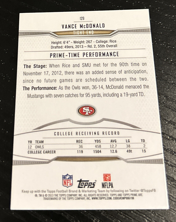 2013 Topps Prime Vance McDonald Rookie | eBay