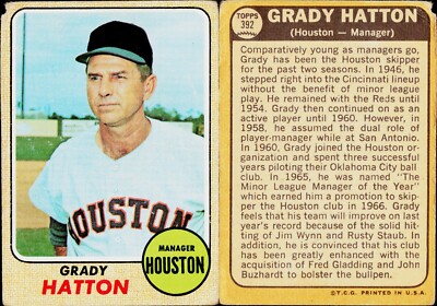 1968 Topps Baseball Card #392 Grady Hatton | eBay