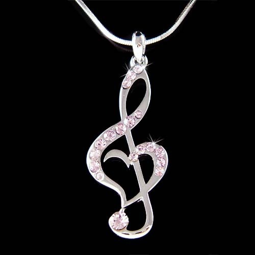 Purple TREBLE G CLEF Heart made with Swarovski Crystal MUSIC NOTE Chain ...