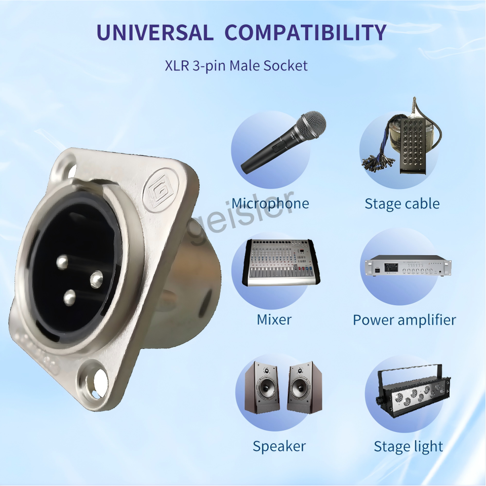 XLR 3Pin Female-Male Panel Mount Chassis Audio Connector Nickel Plated ...