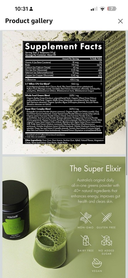 WelleCo Super Elixir Daily Greens Powder Probiotic Mix w Whole Foods Gluten Free | eBay