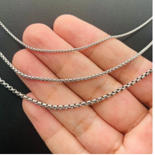 925 Sterling Silver 3.9mm Rockstar Cut Round Box Link Chain 24 ...