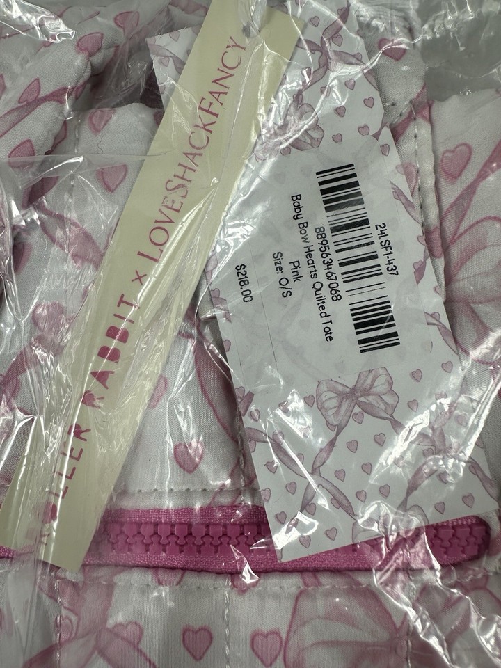 New Roller Rabbit X LoveShackFancy Baby Bow Hearts Large Quilted Tote ...