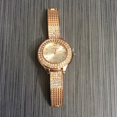Geneva Crystal Rose Gold Women's Watch Round Silver Easy to Read Dial ...