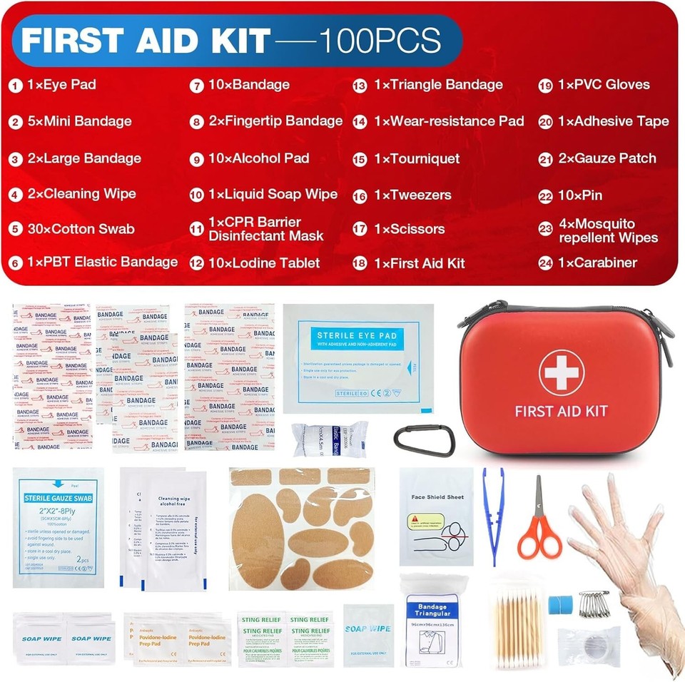 Mini First Aid Kit 100 Pcs Emergency Kit for Home Car Travel Small ...