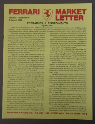 Aug 4 1990 FERRARI MARKET LETTER - Ferrari F/1: IL FISORGIMENTO nm/mint ...