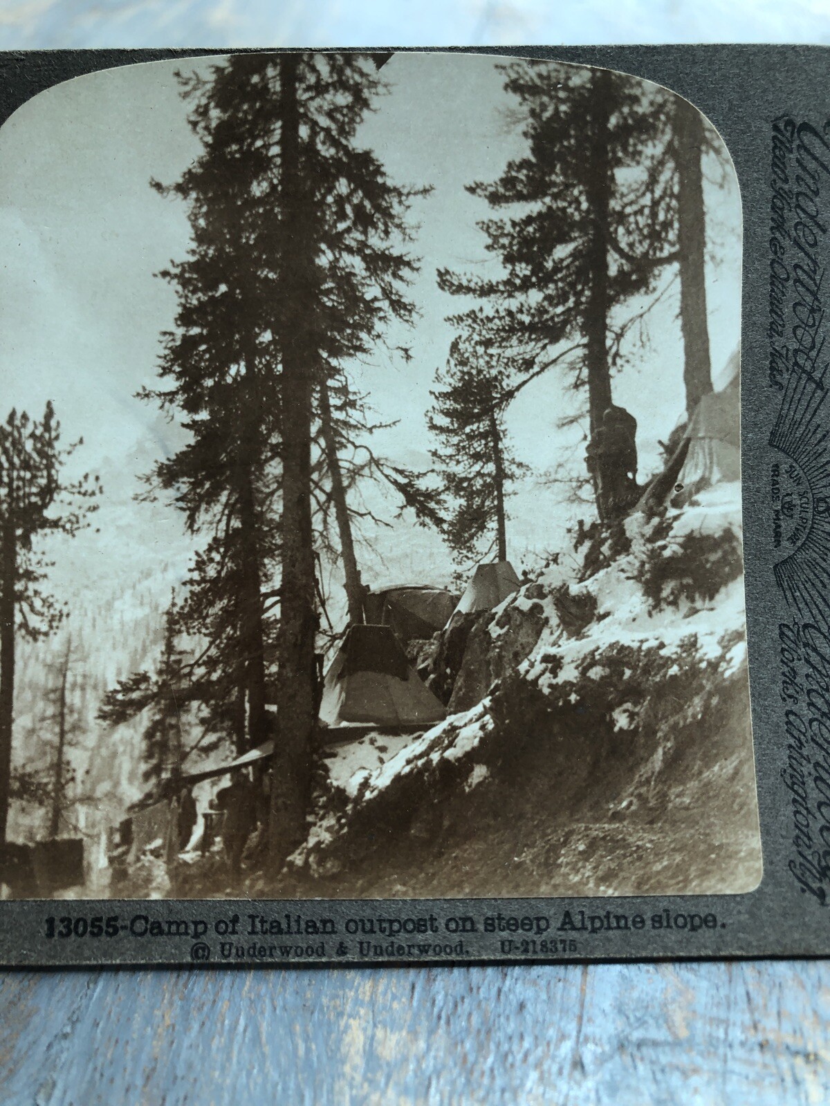 Antique Stereoview Card Photo CAMP OF ITALIAN OUTPOST ON STEEP ALPINE ...