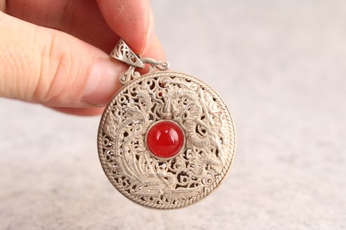 Chinese tibet silver copper handmade bat statue figure pendant netsuke ...