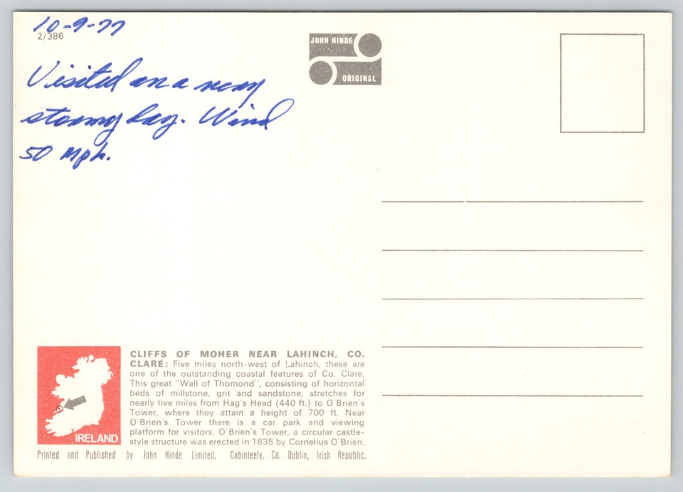 Postcard Cliffs of Moher near Lahinch Co. Clare Ireland 1977 (633) | eBay