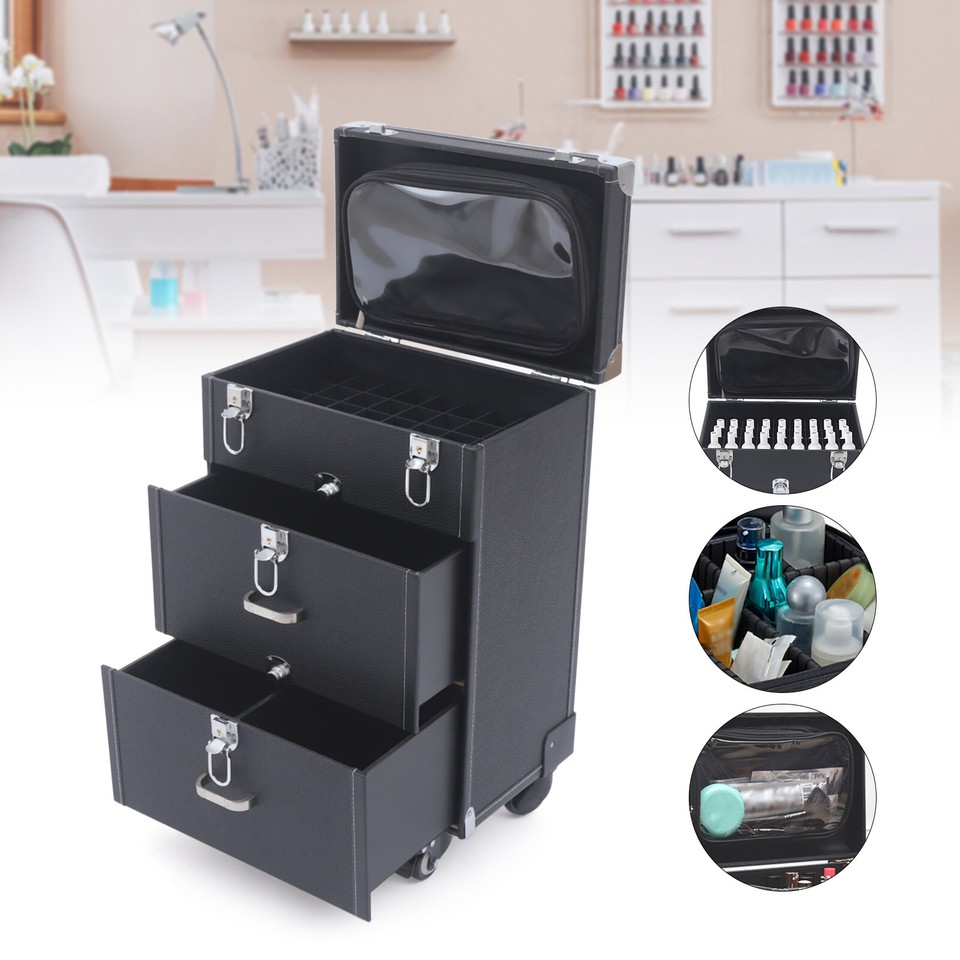 Women Pro Trolley Cosmetic Case Tattoo Nail Makeup Tool box Rolling Luggage Case | eBay