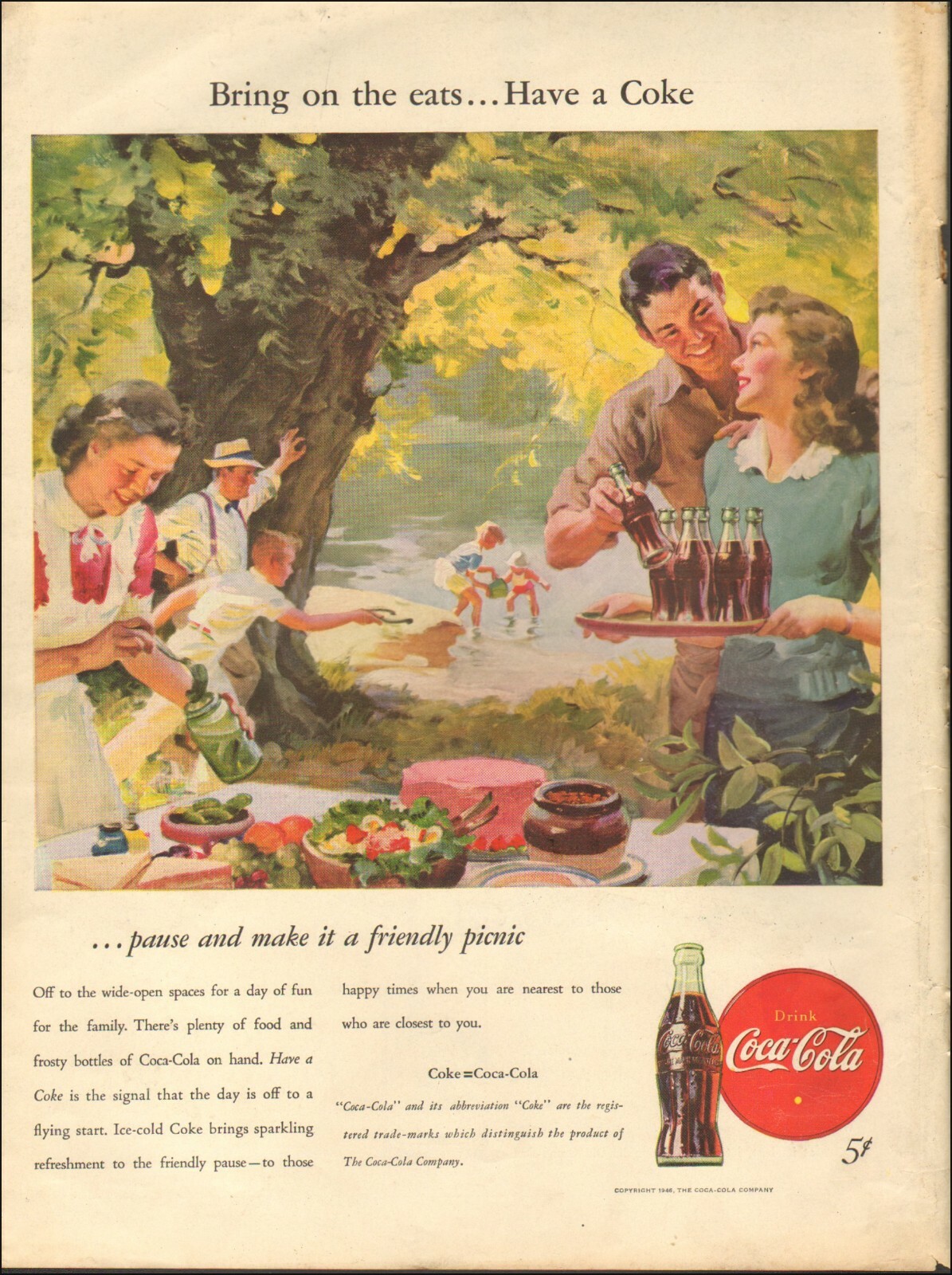 1946 Vintage ad for Coca-Cola Art Picnic retro bottles Tree Salad ...