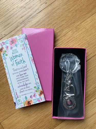 Women of Faith Keychain, Silver Color, Cross, Heart, Scripture Card in ...