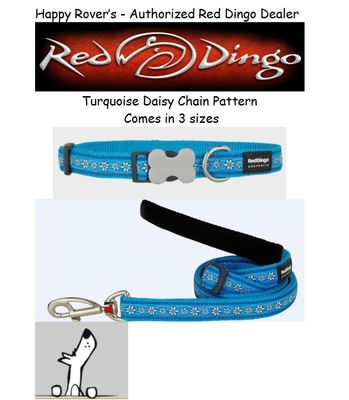 Premium Red Dingo Dog Collars or Leashes - Daisy Chain Turquoise - Pick ...