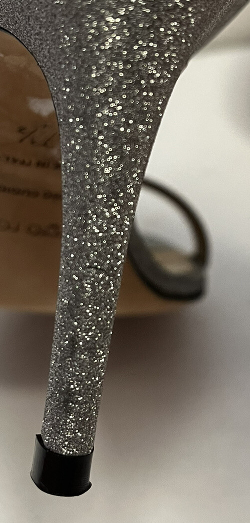 Sergio Rossi Argento Shiny Silver Glitter Gem Logo Strappy Sergio Rossi Argento Shiny Silver Glitter Gem Logo Strappy