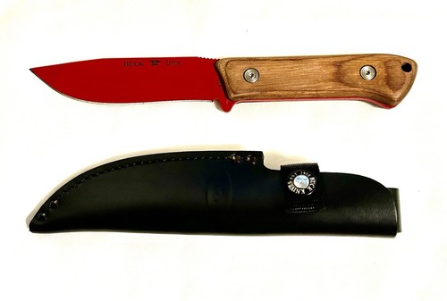 Buck 104 Compadre Camp Knife & Sheath - Red Powder Coat - Made in USA ...