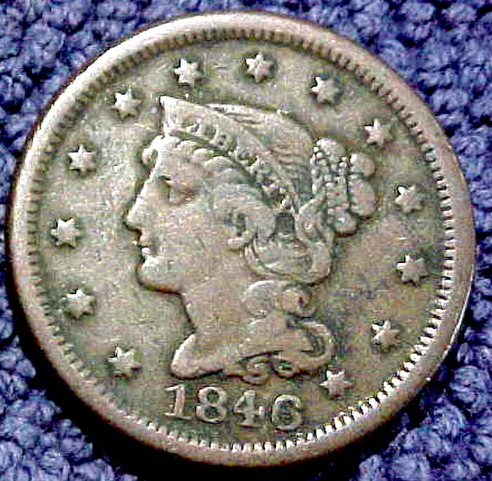 1846 BRAIDED HAIR LARGE CENT.....MED. DATE..........MIN. BID .01 & NO ...