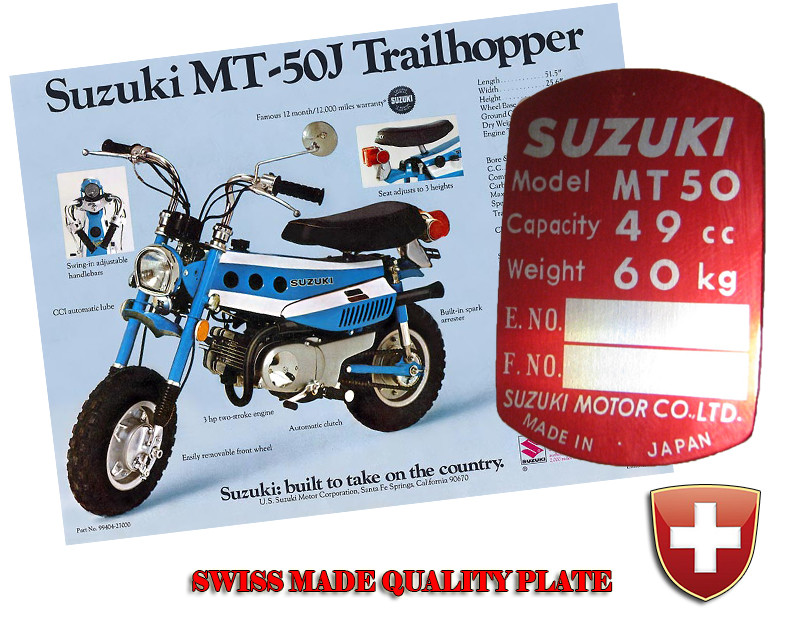 MT50 TYPENSCHILD SUZUKI / SUZUKI PLAQUES CONSTRUCTEUR / VIN PLATE ...
