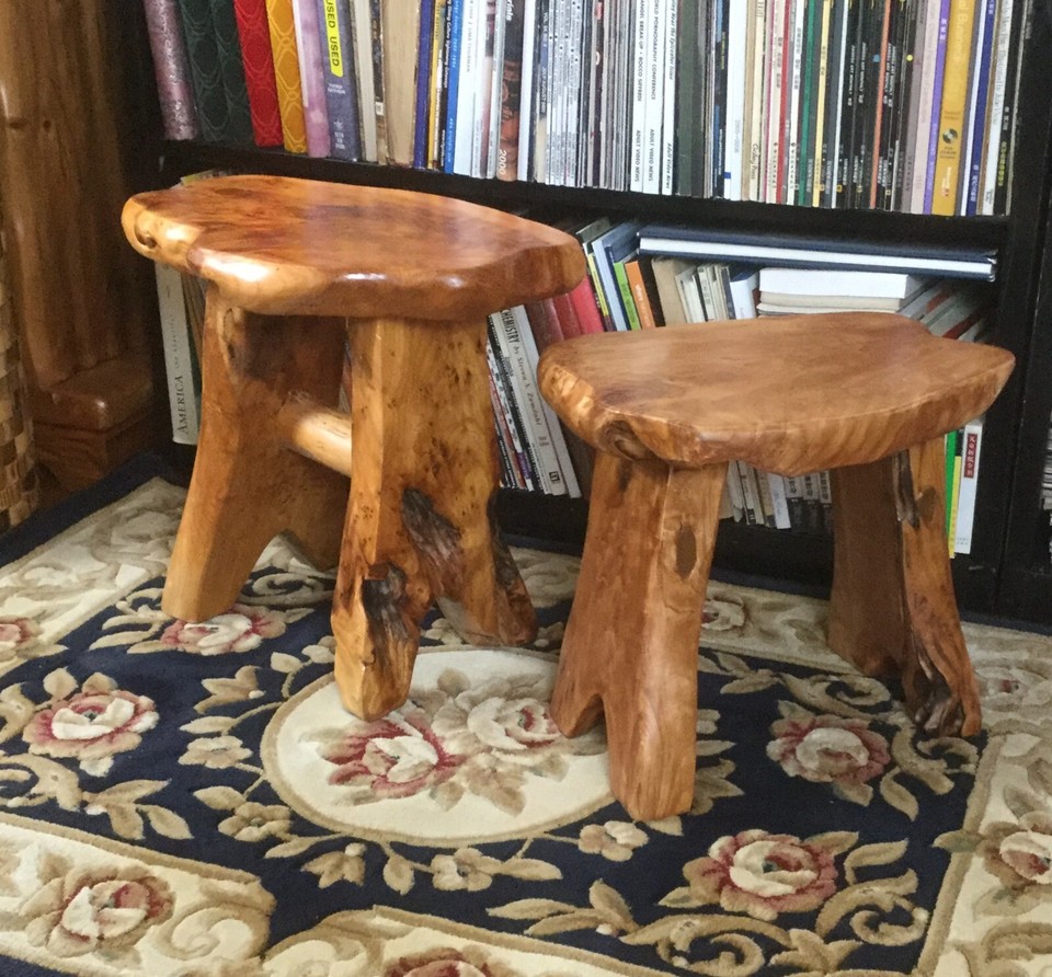 Rustic Natural Edge Cedar Wood Bench Stool End Side Table Unique Accent ...