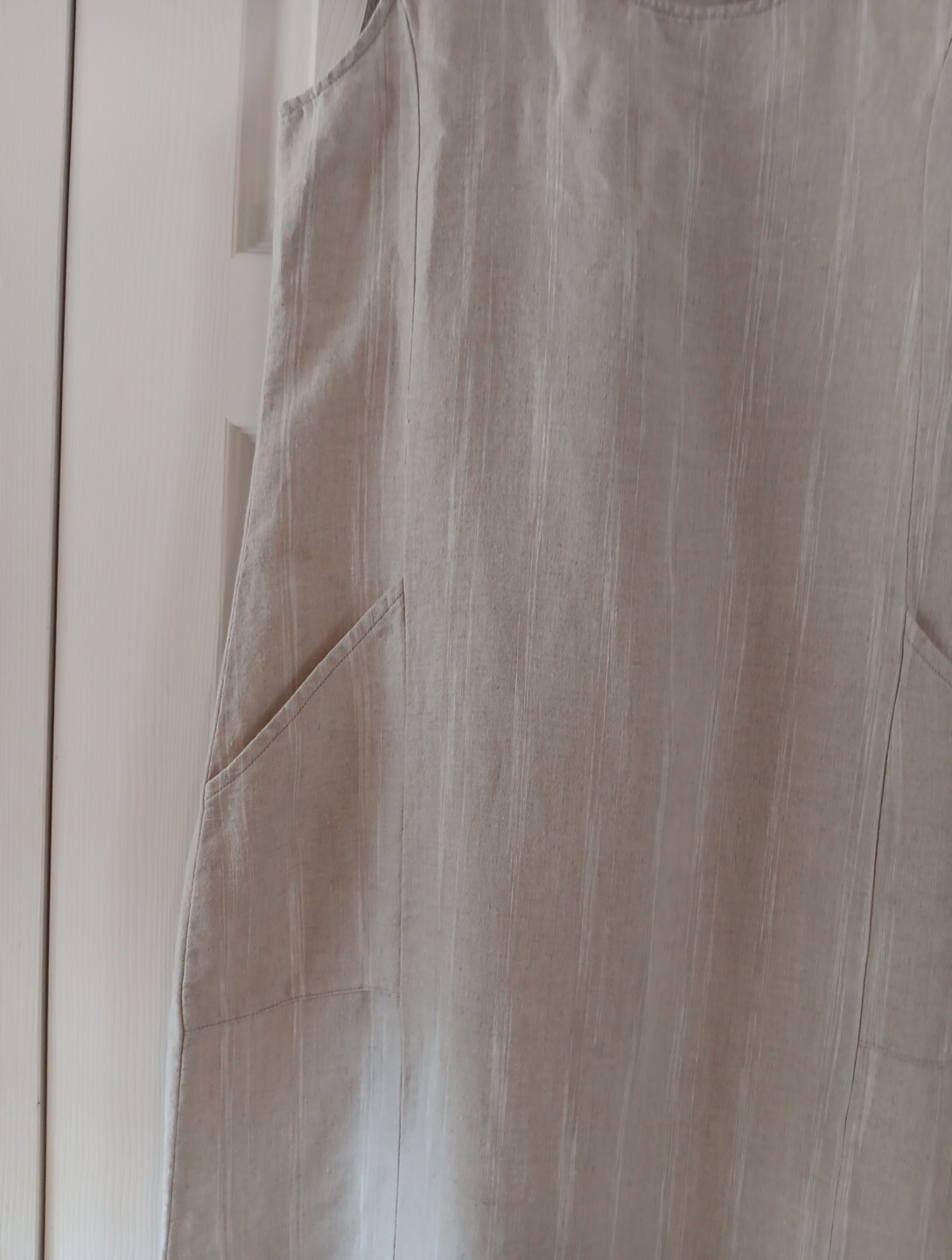 Garnet Hill Maxi Dress Womens Sz 8 Beige 100% Linen Side Slits Pockets ...