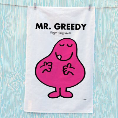 Mr Men Tea Towel Mr Greedy Kitchen Dishtowel w/ Hanging Loop Cotton ...