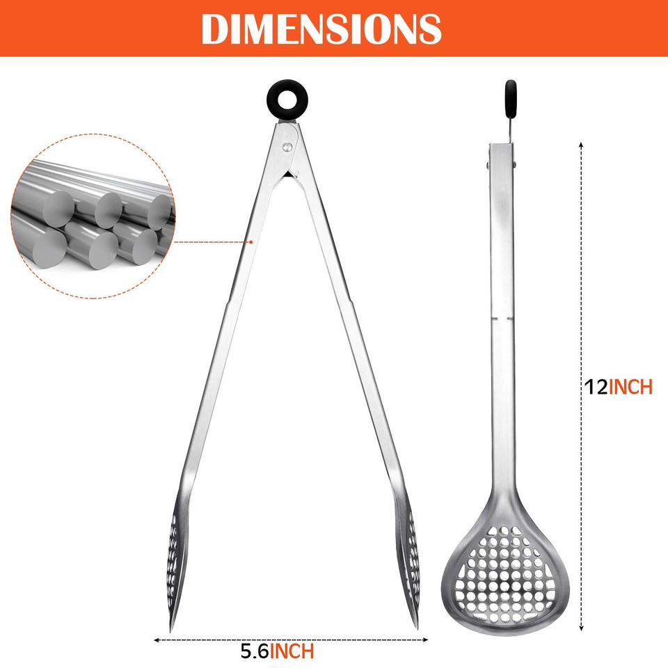 Vesici Fry Tongs 12 Inch Stainless Steel Wide Grill Food Tongs Barbecue ...