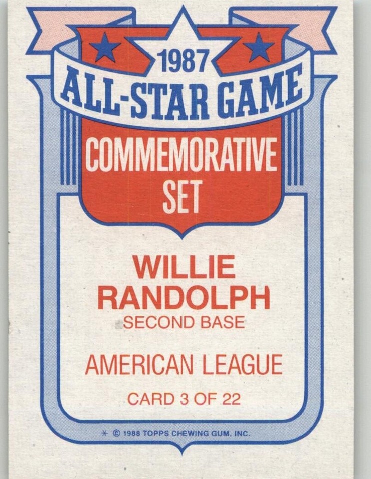 1988 Topps Willie Randolph Glossy All-Stars #3a New York Yankees | eBay