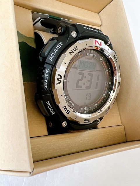 Casio PRO TREK 52mm Silver/Black Stainless Steel Case with Black Resin ...