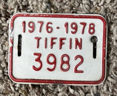 1976-78 Tiffin Ohio #3982 3 Year BICYCLE License Plate Bascom New ...