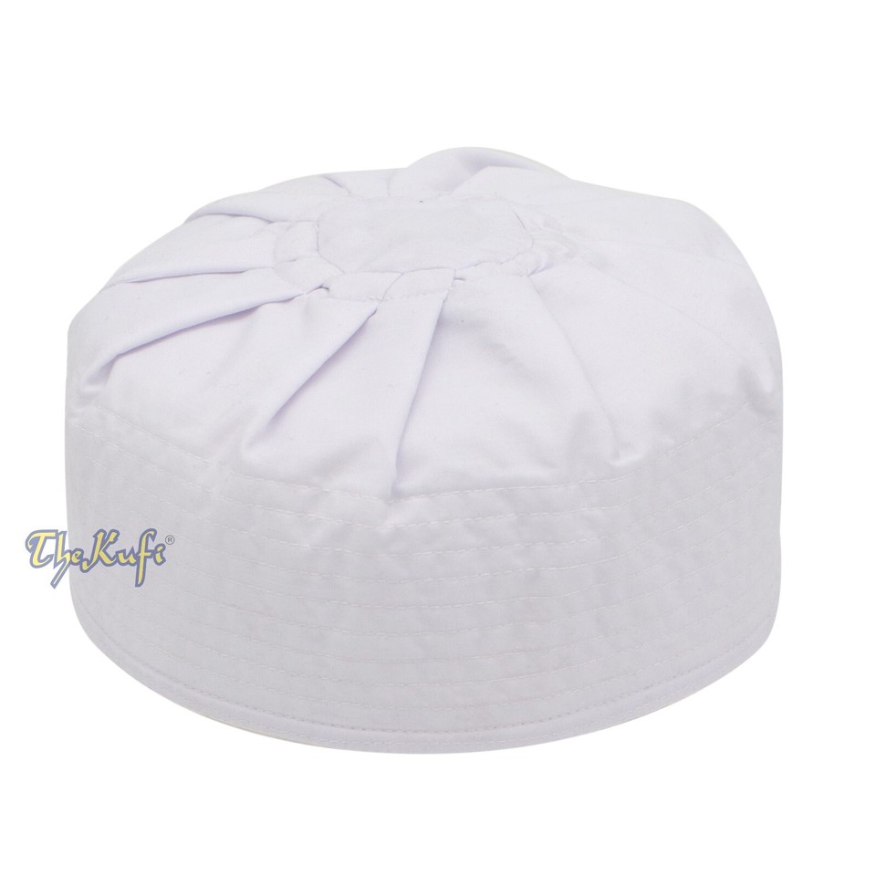Premium Kufi Prayer Cap Plain White Pleated-top Fabric Peci Muslim ...