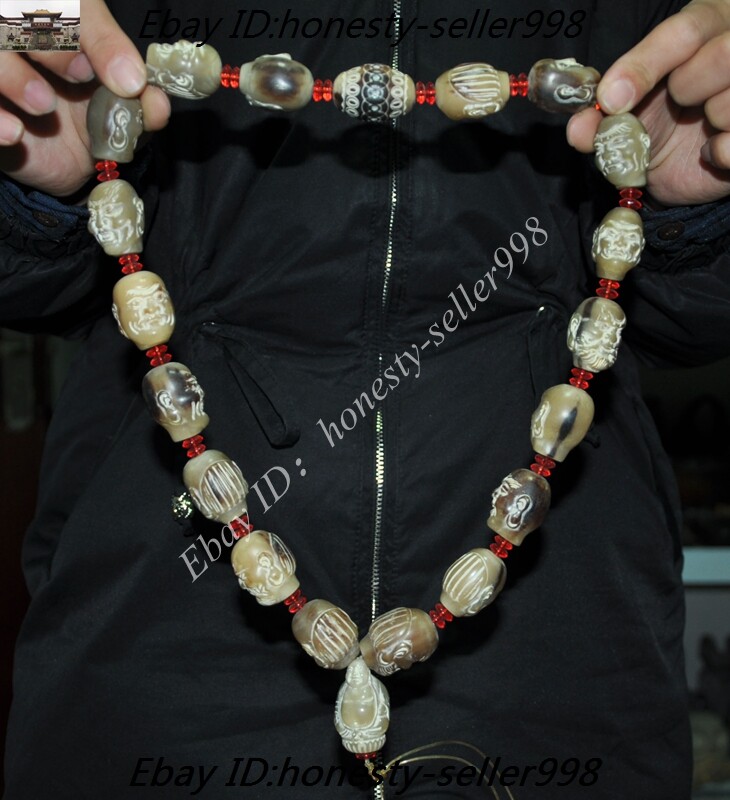 Tibetan Buddhism Carved 18 Arhat buddha head Prayer bead Amulet ...