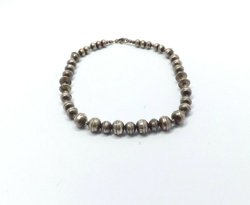 Vintage Native American Silver Graduated Stamped Bench Bead Choker ...