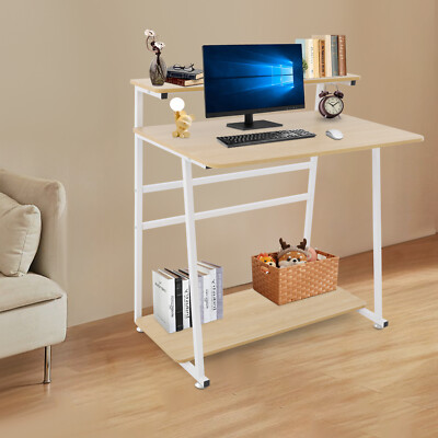 3-tier Computer Desk, Home Office Desk, Rolling Computer Desk, White ...