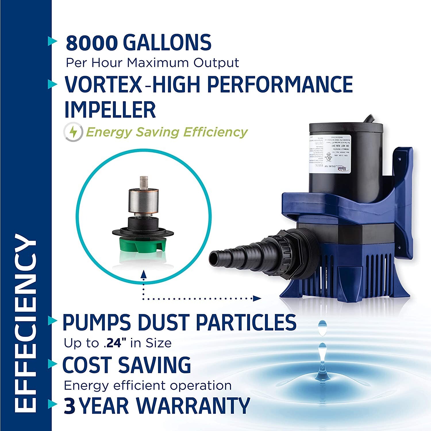 Alpine Cyclone Pump 8000 GPH for Fountains Waterfalls and Ponds 33 ...