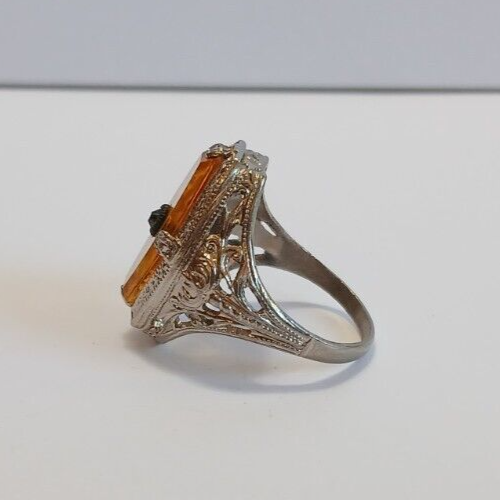 VINTAGE NEMCO ART DECO SILVER TONE YELLOW STONE RING SIZE 5 | eBay