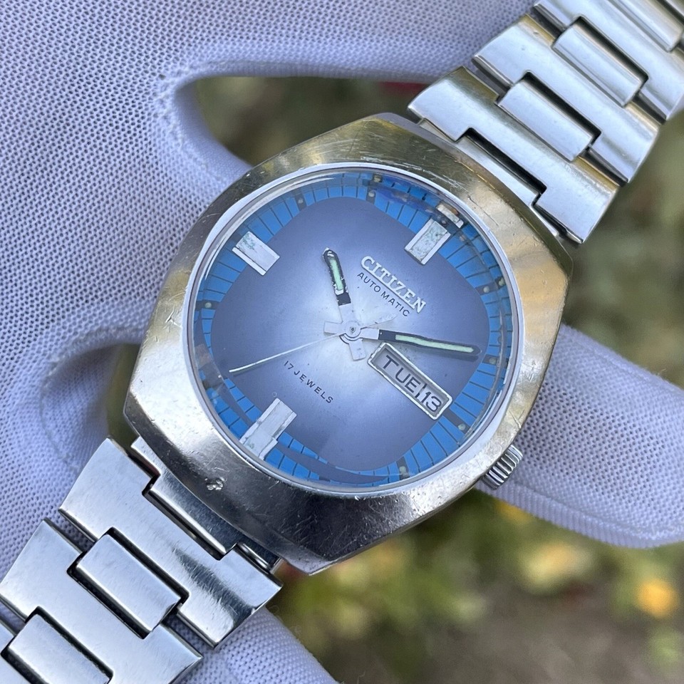 Rare Vintage Citizen Automatic Shadow Sapphire Blue Dial Japan Watch 71 ...