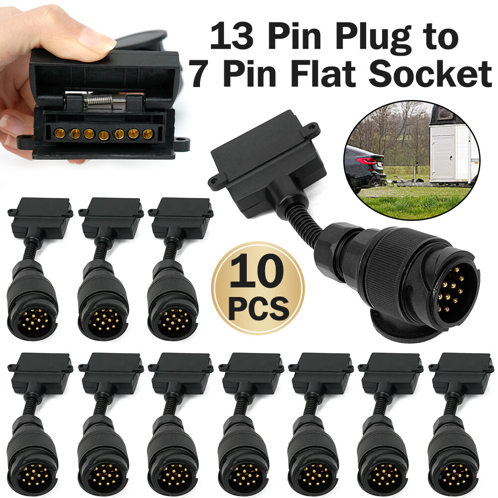 10X 13 Pin Round Plug 7 Pin Flat Plug Socket Trailer Adaptor Caravan ...