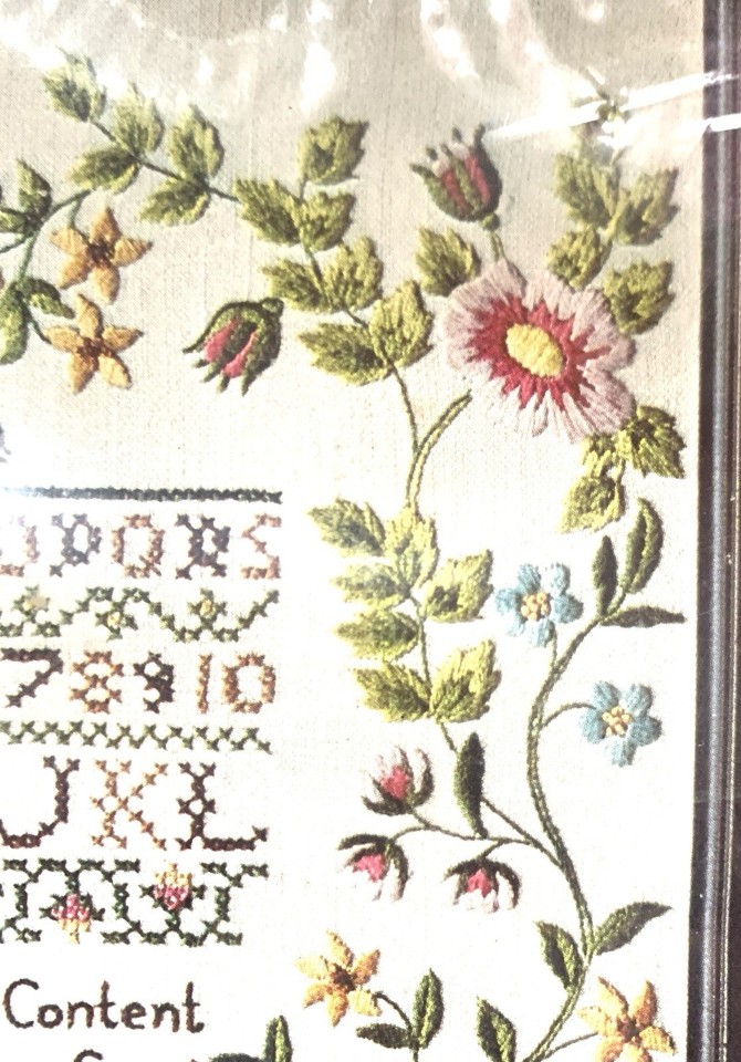 Vtg Paragon Stamped Linen Cross Stitch Antique Sampler Kit “Content” | eBay