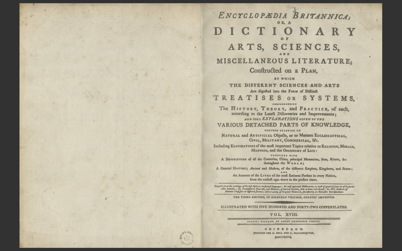 ENCYCLOPEDIA BRITANNICA, 1797 3rd Edition, all 18 Volumes, PDF E-book ...