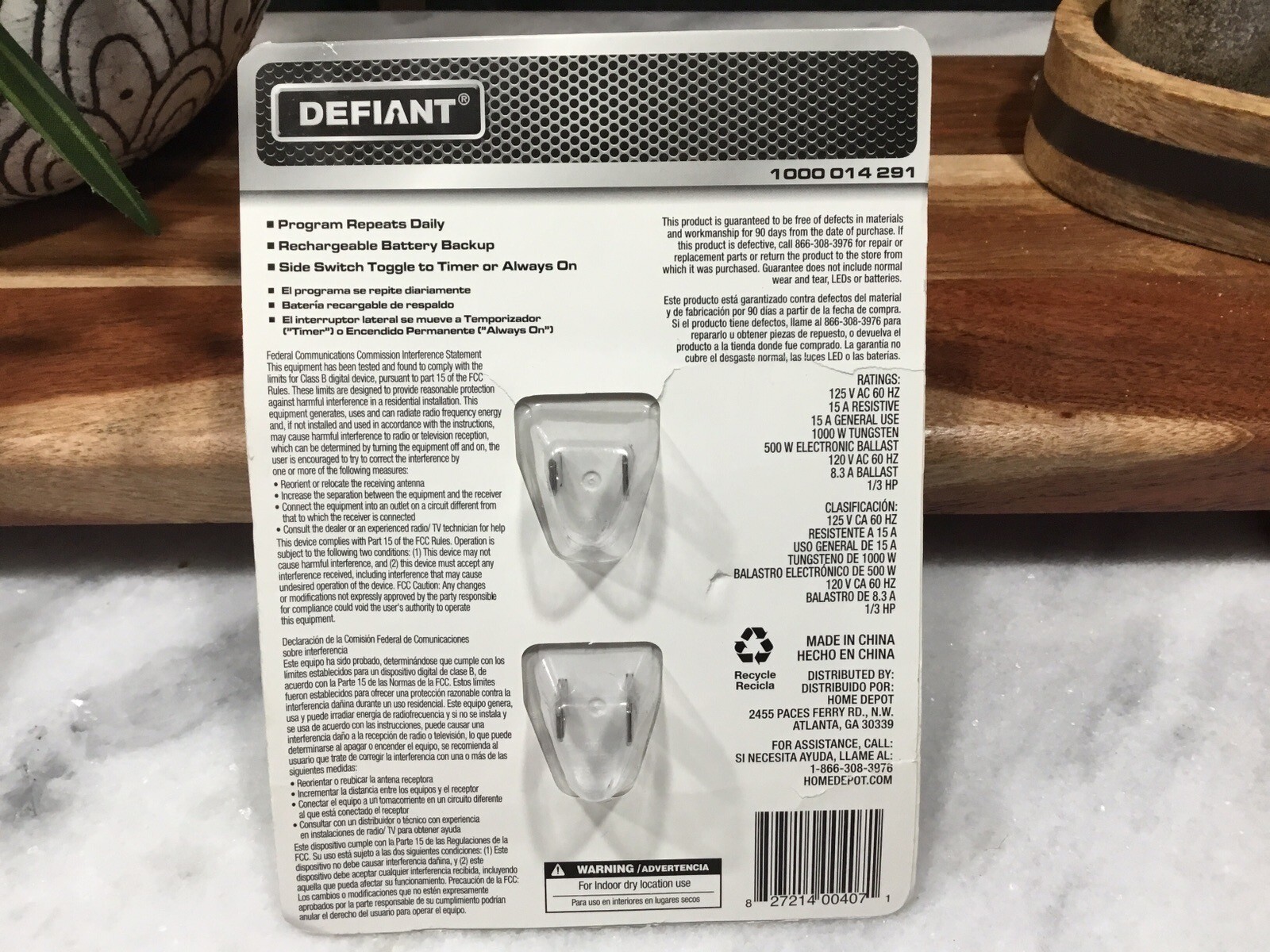 Defiant Automatic 15 Amp Digital 24-Hour Slim Fit Indoor Plug-In Timer ...