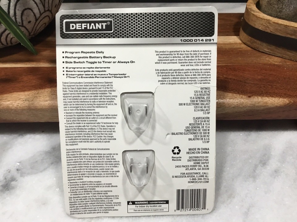 Defiant Automatic 15 Amp Digital 24-Hour Slim Fit Indoor Plug-In Timer ...