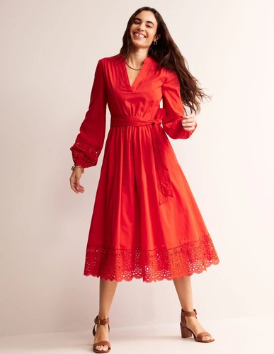 BODEN JEN COTTON MIDI DRESS UK 12 RED | eBay