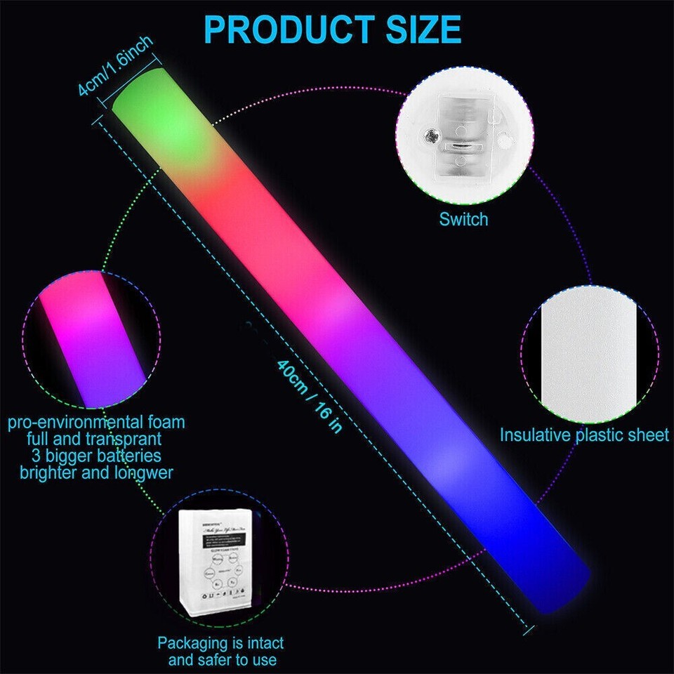 100PCS Light Up Foam Sticks Wands Rally Flashing Glow Stick Party Rave ...