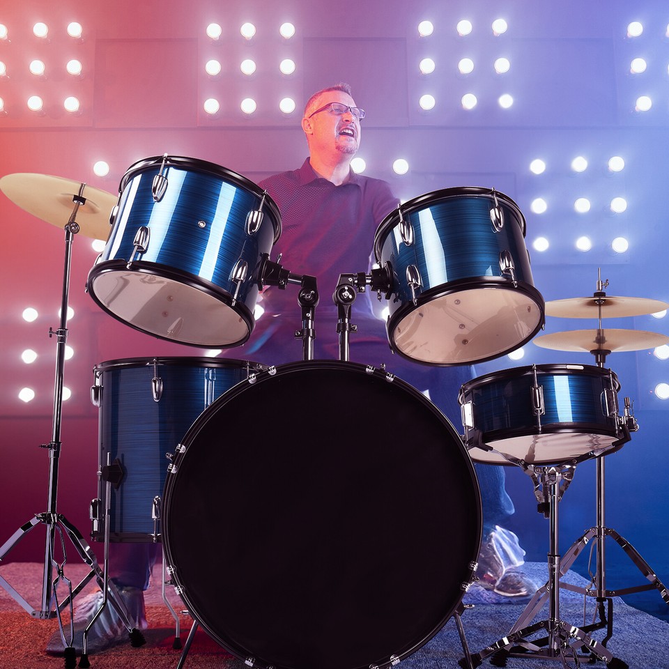 5pc Complete Full Size Pro Adult Drum Set Kit - Remo Heads, Brass ...