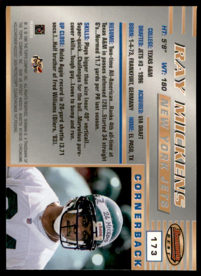 1996 BOWMAN'S BEST RAY MICKENS RC NEW YORK JETS #173 | eBay