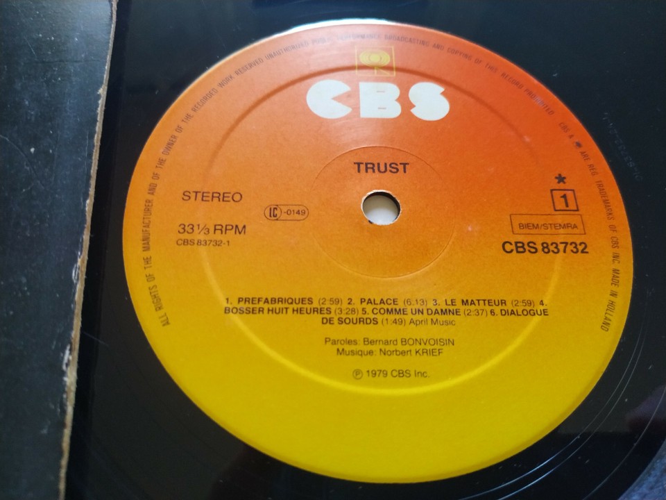 Trust Trust Bernard Bonviosin Holland Edit CBS 1979 - LP Vinyl 12" VG ...