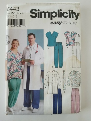 Simplicity 5443 Sewing Pattern Lab Coat Scrubs Pants Sz S M L (D) Uncut ...